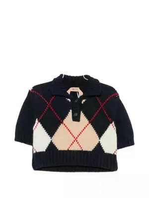 N°21 Argyle-knit Cropped Sweater - Blue