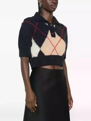 N°21 Argyle-knit Cropped Sweater