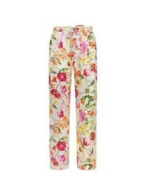 Kenzo Floral-print Silk Trousers - Neutrals