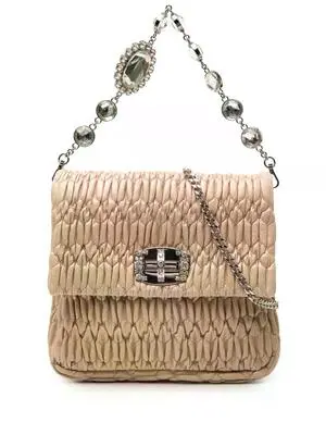 Miu Miu 2010-2026 Matelasse Nappa Crystal Chain Satchel - Neutrals