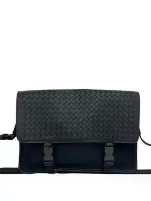 Bottega Veneta 2012-2026 Nappa Intrecciato And Nylon Messenger Bag Crossbody Bag - Black