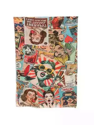 Faliero Sarti Comic-print Frayed Scarf - Blue