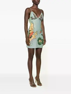 Farm Rio Embroidered Floral-print Linen Mini Dress