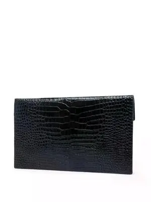 Saint Laurent 2019 Croc Embossed Leather Uptown Pouch Clutch Bag