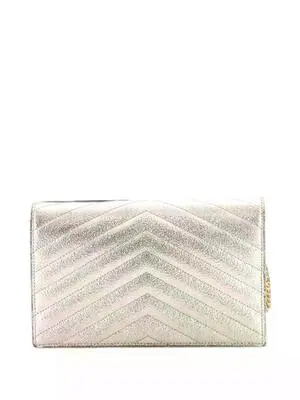 Saint Laurent Classic Monogram Wallet On Chain Matelasse Chevron Metallic Leather Small Crossbody Bag - Silver