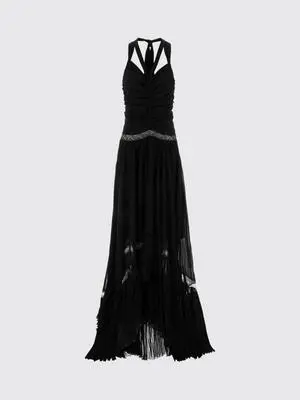 Blumarine Asymmetrical Midi Georgette Dress With Lace Inserts