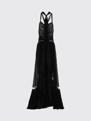Blumarine Asymmetrical Midi Georgette Dress With Lace Inserts