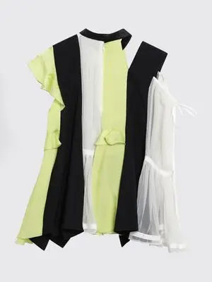Sacai Sleeveless Asymmetrical Abstract Print Wool-blend Blouse