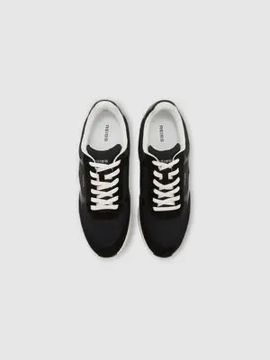REISS Suede-trim Runner Trainers - Black/white
