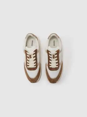 REISS White & Camel Suede-trim Runner Trainers - White/ Camel