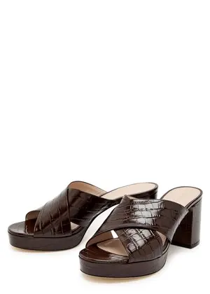 STUART WEITZMAN Dayna 80 Crocodile-effect Leather Platform Sandals