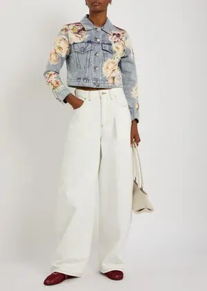 Alice + Olivia Chloe Floral-appliquéd Cropped Jacket - Denim