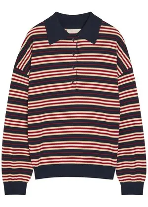 Faithfull The Brand Harlow Striped Fine-knit Polo - Navy