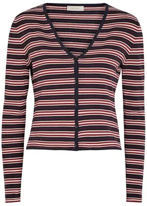 Faithfull The Brand Doris Striped Cotton-blend Cardigan - Navy