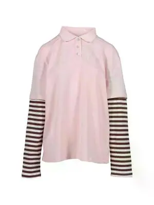 Sandy Liang Layered Striped-sleeve Polo Top