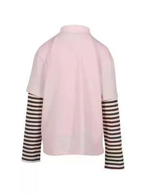 Sandy Liang Layered Striped-sleeve Polo Top