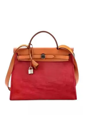 Hermès Herbag Zip Leather And Toile 31 Shoulder Bag - Red