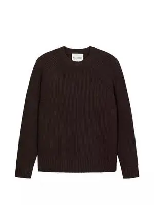 Closed Ribbed-knit Raglan-sleeve Sweater - Brown