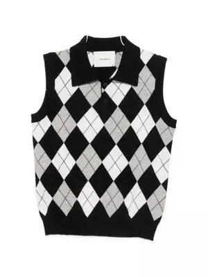 LISA YANG Anwen Argyle-knit Polo Top - Black