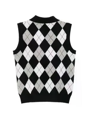 LISA YANG Anwen Argyle-knit Polo Top - Black