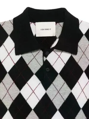 LISA YANG Anwen Argyle-knit Polo Top - Black