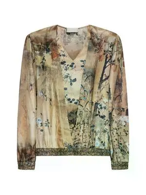 PIERRE-LOUIS MASCIA Aloe Floral-print Silk Blouse - Neutrals