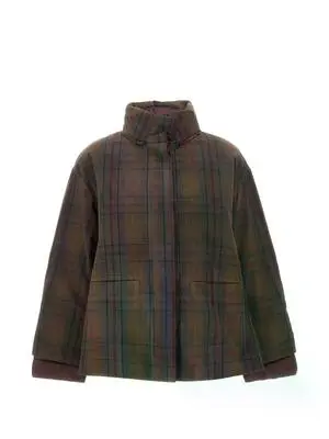 ELENA MIRÒ Tartan-patterned Waxed-cotton Trench Coat - Brown
