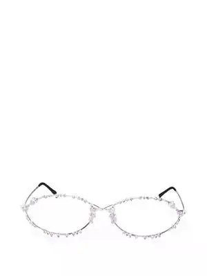 YVMIN Crystal-embellished Oval-frame Sunglasses - Silver
