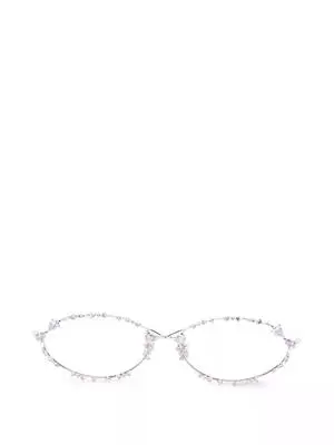 YVMIN Crystal-embellished Oval-frame Sunglasses - Silver