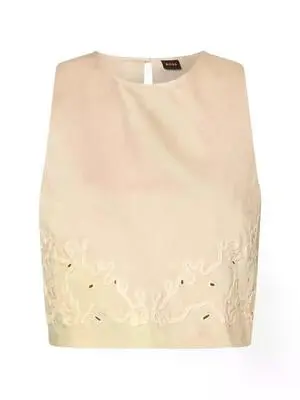 BOSS Embroidered Cropped Top - Neutrals