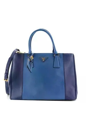 Prada Bicolor Double Zip Lux Saffiano Leather Medium Tote Bag