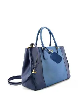 Prada Bicolor Double Zip Lux Saffiano Leather Medium Tote Bag
