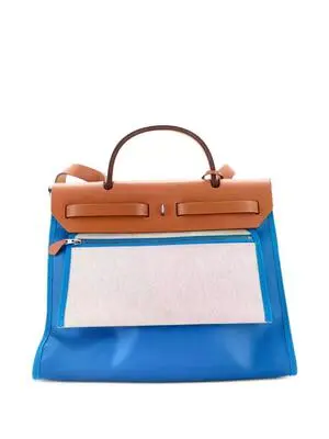 Hermès Herbag Zip Berline Vache Canvas And Leather 31 Shoulder Bag - Blue