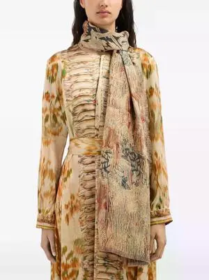 PIERRE-LOUIS MASCIA Fancy Botanical-print Frayed Scarf - Neutrals