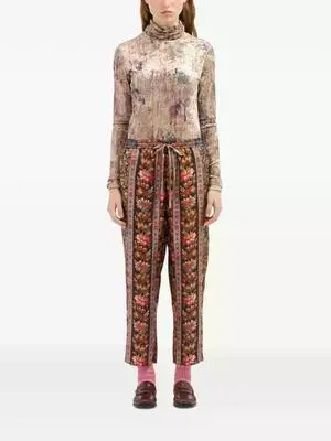 PIERRE-LOUIS MASCIA Floral-print Silk Trousers - Brown