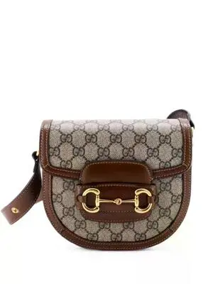 Gucci Horsebit 1955 Rounded Shoulder Bag Gg Coated Canvas And Leather Mini Cross Body Bag - Brown
