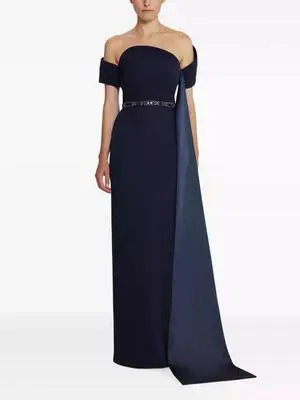 Safiyaa Giorgia Asymmetric Sash-detail Maxi Dress - Blue