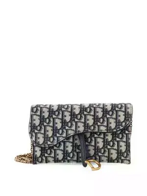 Dior Oblique Canvas Saddle Chain Wallet - Blue