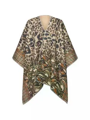 PIERRE-LOUIS MASCIA Printed Poncho Cape - Brown