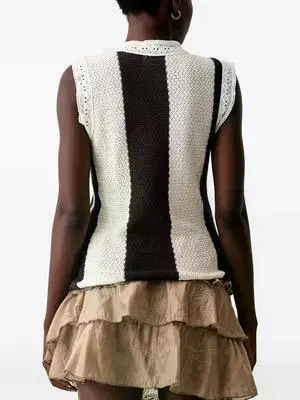 VICOLO Striped Crochet-trim Top