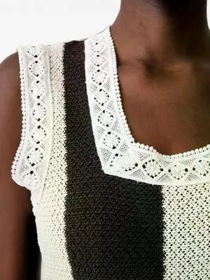VICOLO Striped Crochet-trim Top