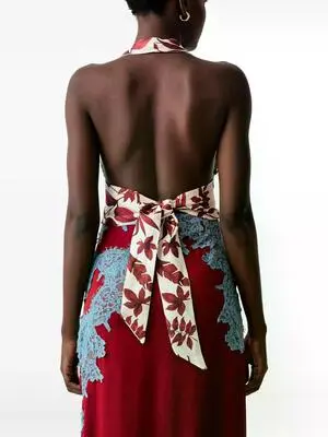 VICOLO Leaf-print Halterneck Top