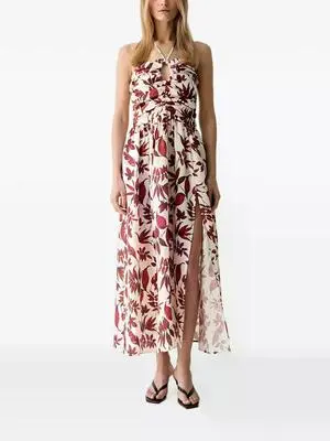 VICOLO Floral-print Ruched Maxi Dress