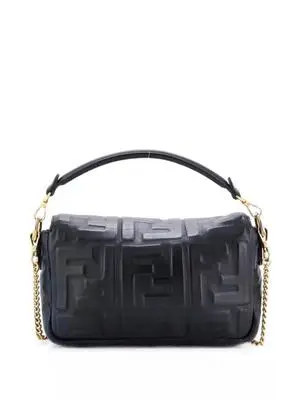Fendi Baguette Nm Bag Zucca Embossed Leather Mini Cross Body Bag - Black