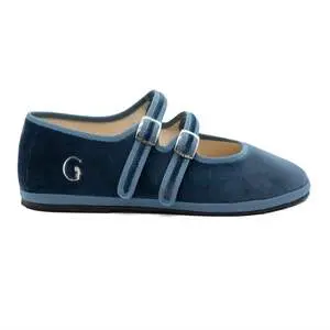 GONDOLINA SHOES Rialto Skyline Velvet Double-strap Mary Jane Shoes - Blue