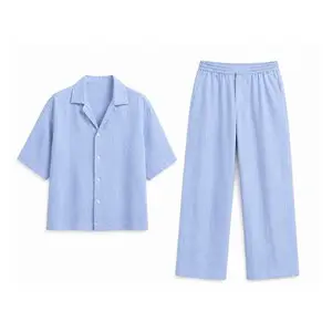 HUSTLE Italian-design Pure Linen Co-ord Set - Blue