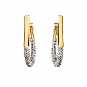 NUVV COLLECTION Two-tone Crystal Pavé Hoop Earrings