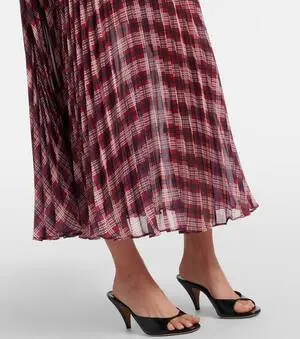 SELF-PORTRAIT Belted Checked Chiffon Midi Dress