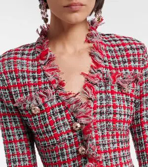 SELF-PORTRAIT Checked Frayed Knitted Midi Dress