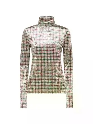 PIERRE-LOUIS MASCIA Plaid Turtleneck Top - Neutrals